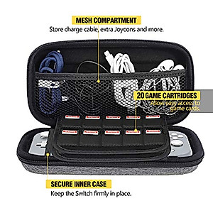 TiMOVO Carrying Case for Nintendo Switch Lite, Shock Absorbing Protective Travel Carrying Pouch Durable Hard Shell Bag with Handle for Nintendo Switch Lite, Game Cards, Accessories - Gray