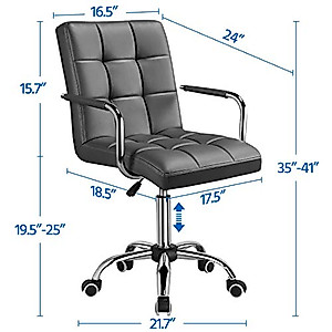 Yaheetech PU Leather Office Chair Mid-Back Task Ergonmic Chair with Swivel Wheels Height Adjustable, Grey