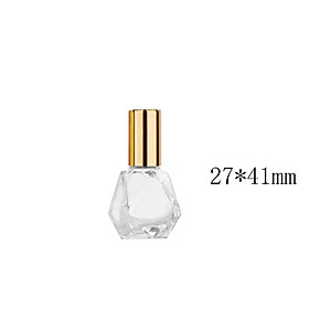 ConStore 10 PCS Mini Portable Polygonal Clear Glass Roller Bottle,8ml/0.27oz DIY Travel Essential Oil Roll On Bottle with Stainless Steel Ball Gold Cap