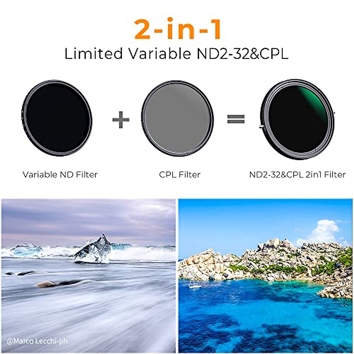 K&F Concept 77mm Variable Fader ND2-ND32 ND Filter and CPL Circular Polarizing Filter 2 in 1 for Camera Lens No X Spot Waterproof Scratch Resistant (Nano-X Series)