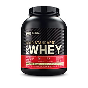 Optimum Nutrition Gold Standard 100% Whey Protein Powder, Vanilla Ice Cream, 5 Pound (Packaging May Vary)