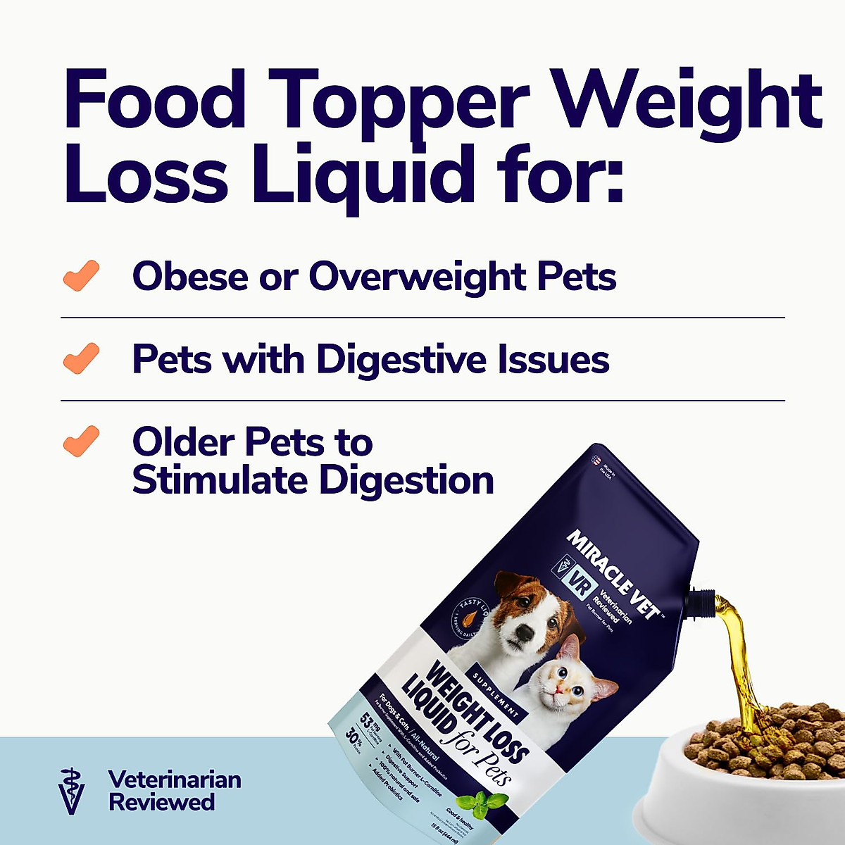 MIRACLE VET Pet Healthy Weight Management Dog Food & Cat Food Topper for Pet Weight Loss | Fat Burner Supplement for Low Fat Dog Food, Weight Control Dog Food, Diet Dog Food for Weight Loss | 15 oz