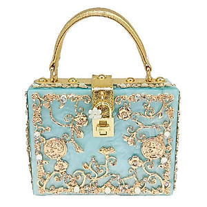 Tngan Women Evening Clutch Acrylic Square Box Bag with Rhinestones Shoulder Bag Crossbody Bag Handbag, Light Blue