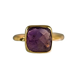 Pompom Amethyst gemstone Rings 925 Silver Band 10 mm Cushion (925 Silver, 8)