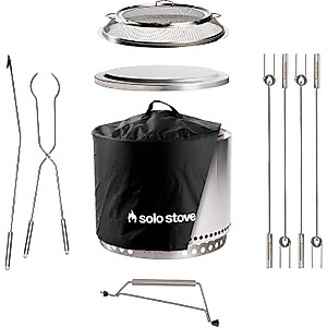 Solo Stove Bonfire Ultimate Bundle 2.0 | Smokeless Fire Pit, Stand, Shelter, Shield, Lid, Handle, Sticks&Tools, Portable Camping Accessories, Wood Burning, Stainless Steel, H: 16.75in x Dia: 19.5in