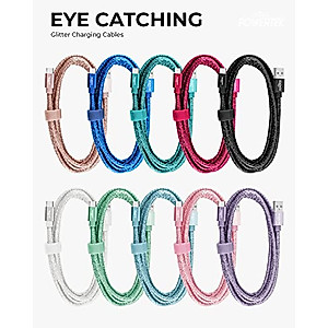 LIQUIPEL USB Type C Cable 6ft, USB A 2.0 to USB-C Fast Charger Extra Long Durable, Glitter Cables (Pink)