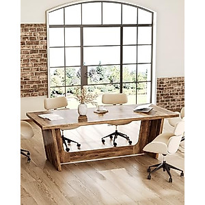 1Easylife 70.87 Inches Long Executive Desk, Brown Wooden Office Computer Desk, Industrial Simple Desk Study Writing Table, Large Workstation Business Furniture for Home Office