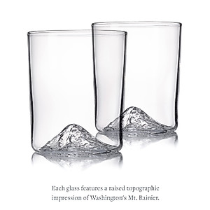 Huckberry Whiskey Peaks Iconic Mountain Bar Glasses, 11.5 oz Capacity, Lead-Free Crystal, Mt. Rainier, Set of 2