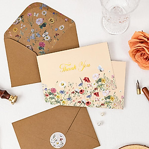 Crisky Vintage Floral Thank You Cards with Envelopes & Stickers 50 Pack Wildflower Thank You Cards Bulk for Birthday, Baby Shower,Bridal Shower, Wedding, Graduation, Business