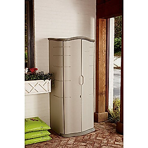 RubbermaidRubbermaid Vertical Resin Weather Resistant Outdoor Storage Shed, 2x2.5 ft, Olive and Sandstone & Keter City 30 Gallon Resin Deck Box for Patio Furniture, Pool Accessories, and Storage