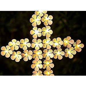 WSgift White Cross Garden Stake Solar Lights Metal Hydrangea Cross Stake Memorial Gift w/ 28 Solar LEDs Solar Cross Lights Perfect as Cross Remembrance Gifts & Sympathy Gifts (10" W x 40" H)