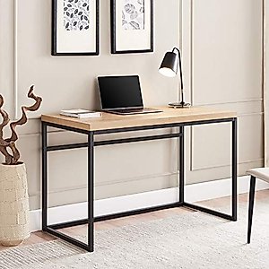 CENSI Natural Oak Writing Computer Desk, 47" Modern Industrial Wood and Metal Home Office Desk(Light Natural Wood)