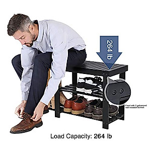 SONGMICS Bamboo Shoe Bench, Shoe Rack for Boots, Entryway Storage Organizer, 3-Tier Shoe Shelf, for Hallway, Bathroom, Living Room, Corridor, Black ULBS06BK