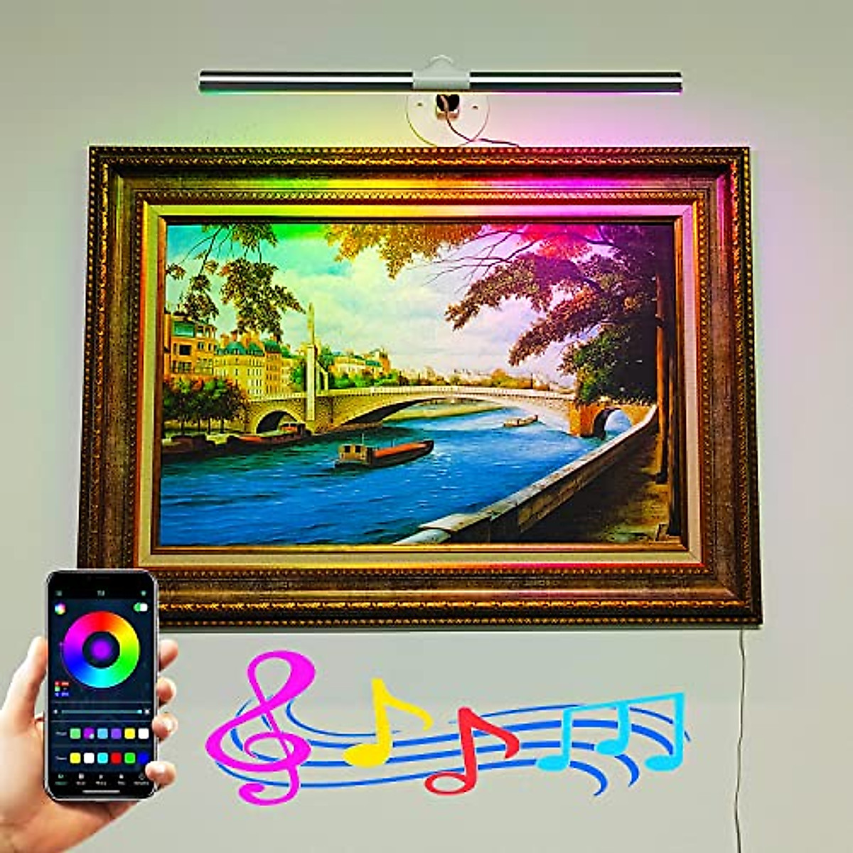 ACNCTOP Picture Light RGB Display Lighting - Colorful Wall Art Light with APP Music Sync Multi Dynamic Modes LED lights for paintings Frame Artworking Portrait Gallery Tapestry Home Wall Decor