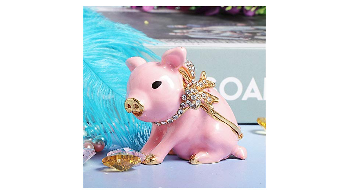 Waltz&F Handcrafted Pewter Jewelry Box with Jeweled Pig Design
