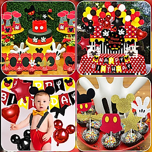 Mouse Birthday Party Supplies for Boys 1st 2nd 3rd Year Birthday Baby Shower Decoration Pack (117 Pcs including Backdrop, Tablecloth, Banner, Cupcake Toppers, Headband, Balloons, etc.)