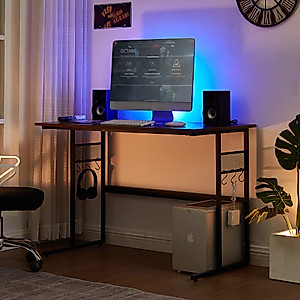 VECELO 32 Inch Small Computer Sturdy Laptop Industrial Desk Office Work, Modern Simple Study Table with Headphone Hook, Adjustable Feet and Water Proof Surface, 44", Brown