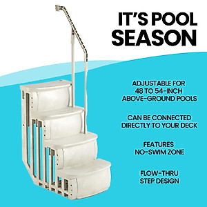 Main Access 200600T 4 Piece 24" Wide Heavy Duty Adjustable Above Ground Swimming Pool Smart Step Entry System with 200 Pound Capacity, Taupe