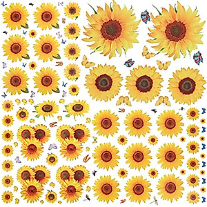 135 Pcs Sunflower Wall Sticker, Removable Sunflower Stickers Waterproof 3D Sunflower Wall Decor Stickers for Kids Mothers Day Decorations Bathroom Kitchen Decor Decals