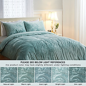 CAROMIO Velvet Duvet Cover Sets - 3 Pieces Lavish Design Comforter Cover King Size, Soft and Warm Bedding Cover Set for All Seasons, Aqua Green, 104x90 Inches
