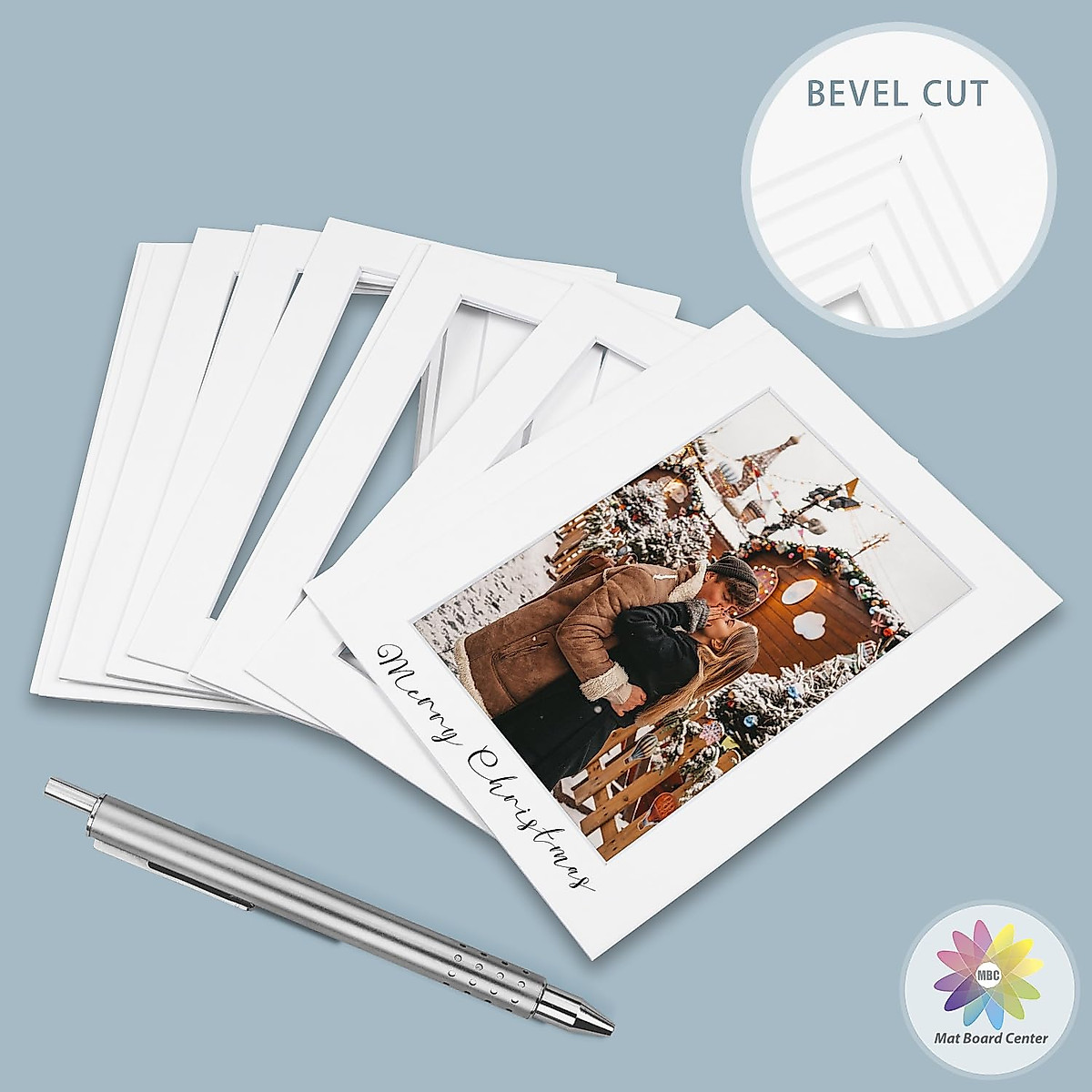 Mat Board Center, 10-Pack, 8x10 White Mats for 5x7 Pictures - White Core Bevel Cut Mattes, 4-Ply - Acid-Free, Photo Mat Board