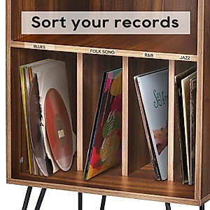 Record Player Stand with Record Storage Vinyl Record Storage Table with Metal Hairpin Legs Turntable Stand Holds Up to 100 Albums for Living Room Bedroom Brown