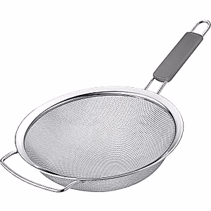 Kafoor 9" Large Extra Fine Mesh Strainer with Thermo Plastic Rubber Handle - Sieve Fine Mesh Stainless Steel - Ideal to Strain Pasta, Quinoa and Rice
