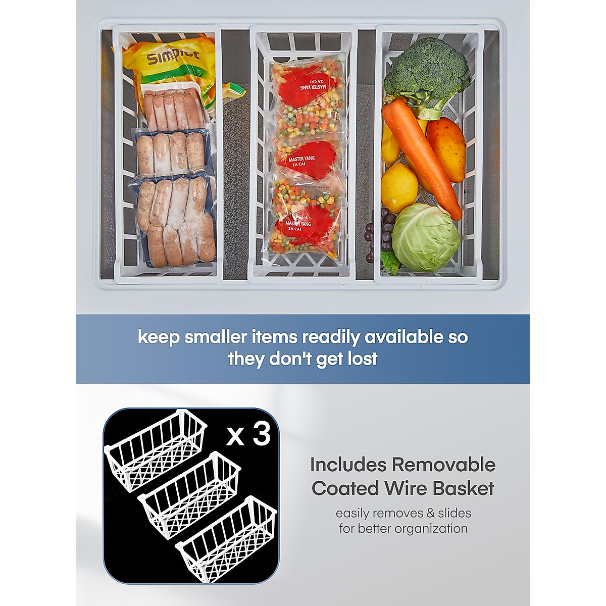 FOHERE 7.0 Cu.Ft Chest Freezer, Compact Deep Freezer with Three Removable Basket, Free Standing Top Open Door, Adjustable Temperature, For Kitchen Garage Office Bar, White