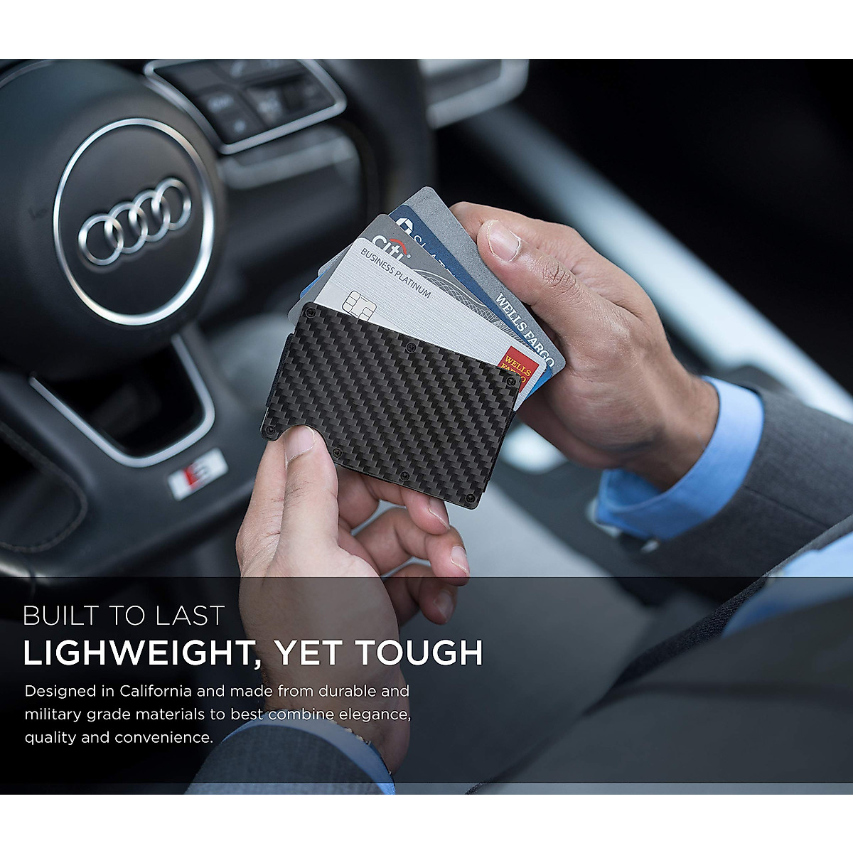 Suavell Slim Metal Wallet for Men - Minimalist Tactical Wallet - RFID Blocking Card Holder w Money Clip - Thin, Smart Wallet - Front Pocket Wallet - Aluminum Credit Card Holder (Black Element 2.0)