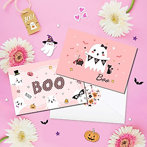 Kavoc 36Pcs Halloween Ghost Thank You Cards with Envelopes Pink Boo Ghost Pumpkin Pattern Greeting Cards for Baby Shower Halloween Party Invitation Supplies