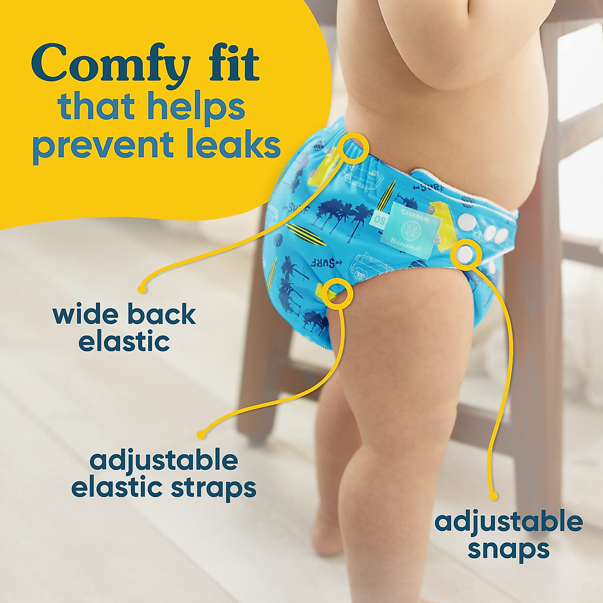 Charlie Banana Baby Washable and Reusable Cloth Diapers, 1 Soft Pocket Diapers and 2 Absorbent Inserts, One-Size, Malibu