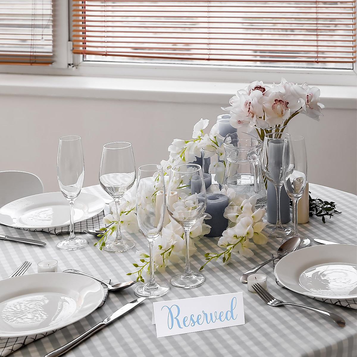 Spakon 20 Pack Reserved Signs 2.17 x 6 Inch White Blue Paper Reserved Table Signs for Wedding Christmas Party Restaurant Receptions Events Business Birthday Party