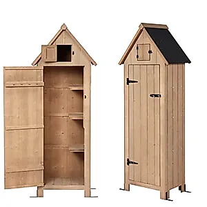 MELLCOM Outdoor Storage Shed, 70" Wood Garden Shed with Lockable Doors, Weather Resistant Tool Shed Organizer for Patio, Garden, Backyard, Lawn