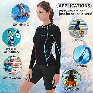 GoldFin Womens Wetsuit Top, 2mm Neoprene Wetsuit Jacket Ladies Long Sleeve for Water Aerobics Diving Surfing Kayaking (Update Black/Stripes, M)