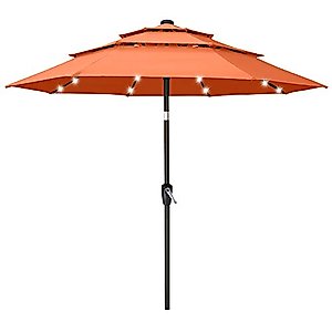 ABCCANOPY Solar Led Patio Umbrellas 3-Tiers 9FT (Orange)