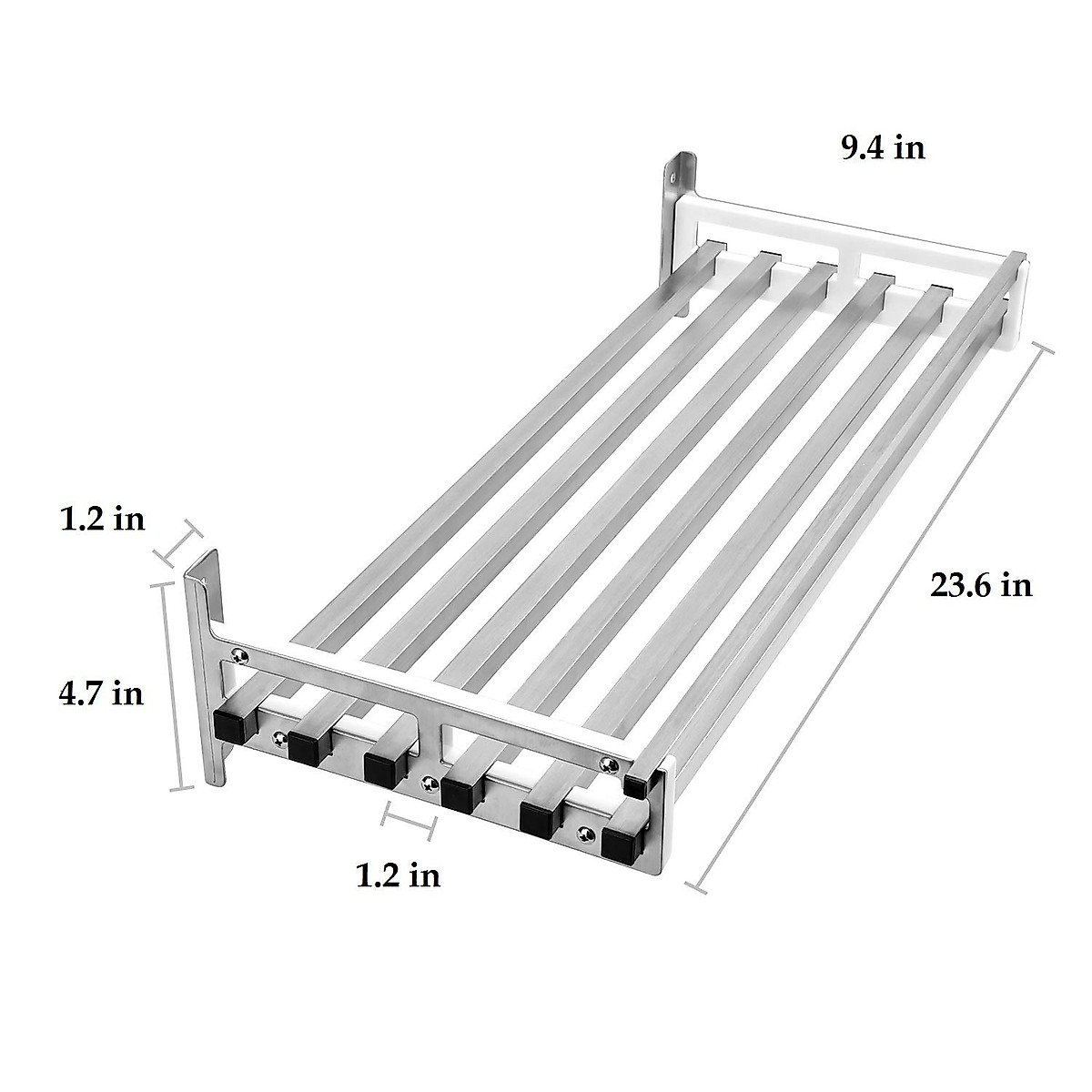 istBoom Wall Mounted Pot Holder Pan Organizer with 16 Hooks, Stainless Steel Kitchen Wall Pots and Pans Rack, Heavy Duty, Modern Slat Design (24'' by 9 1/2")