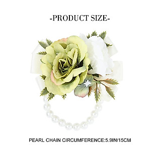 CASDRE Bride Wedding Wrist Corsage Bridal Hand Flower Pearl Corsage Wristlet Wedding Accessories for Women and Girls (Green)
