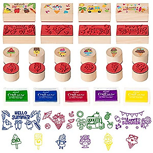 15Pcs Summer Ice-Cream Wooden Rubber Stamps for Crafting, Wood Rubber Stamp for Scrapbooking DIY Craft Card Stamps Pads Decorative Rubber Stamps Ink Pads for Kids Stamps Birthday Gift Card Making Kit