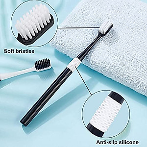 HOGREL Tooth Brushes with Travel Dust Covers Compact Soft Toothbrushes for Adults 8 Count [Black & White]