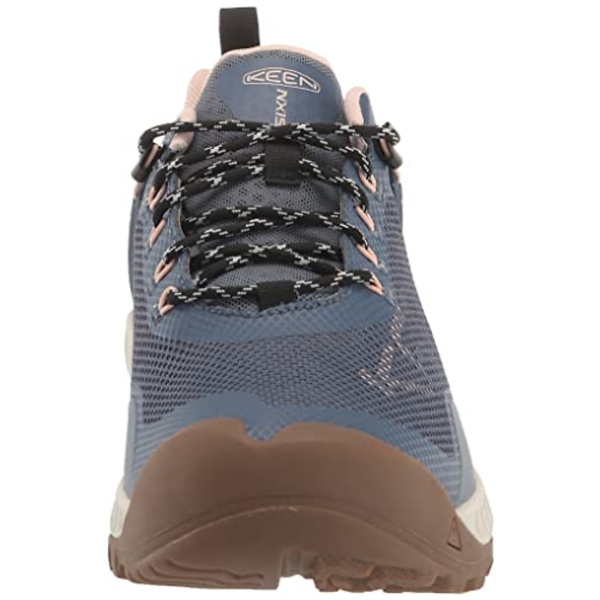 KEEN Women's-NXIS Evo Low Height Waterproof Fast Packing Hiking Shoes, Vintage Indigo/Peachy, 7.5
