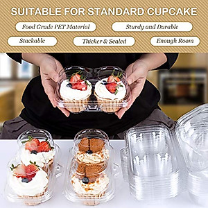 HIMETSUYA 2 Cavity Cupcake Boxes-Stackable Regular Cupcake Carrier Holder, Thicker Clear Cupcake Boxes, Non-slip High Topping Cupcake Containers for Cupcakes, Muffins (50)