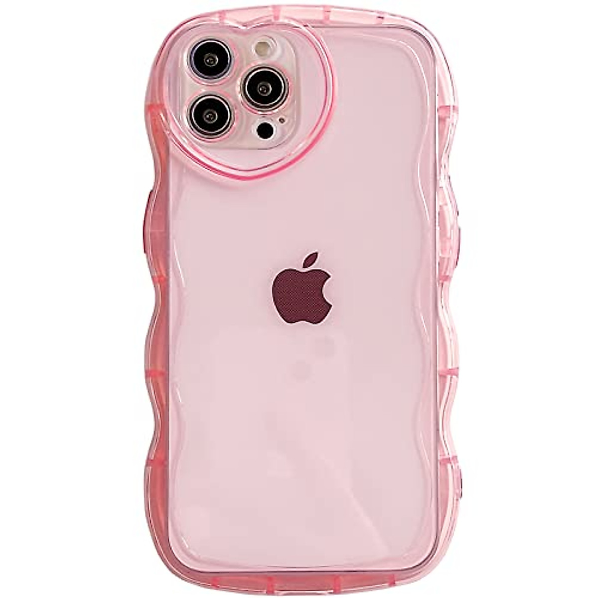 Qokey Compatible with iPhone 14 Pro Max Case(2022 6.7"),Cute Clear Love Case,Love-Heart Camera Frame Wavy Edge Transparent Full Protection Soft TPU Shockproof Phone Case Cover for Women Girls,Pink