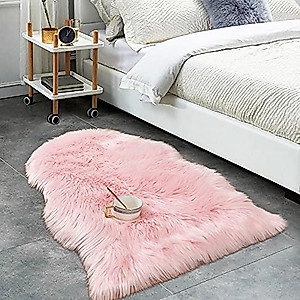Carvapet Luxury Soft Faux Sheepskin Chair Cover Seat Cushion Pad Plush Fur Area Rugs for Bedroom, 2ft x 3ft, Pink