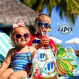 24 Pcs Sea Animal Drawstring Bags Backpack Sea Life Party Gift Ocean Party Favor Bags Goodie Bag Under the Sea Party Favor Bags for Kids Girls Birthday Party Celebration Decorations