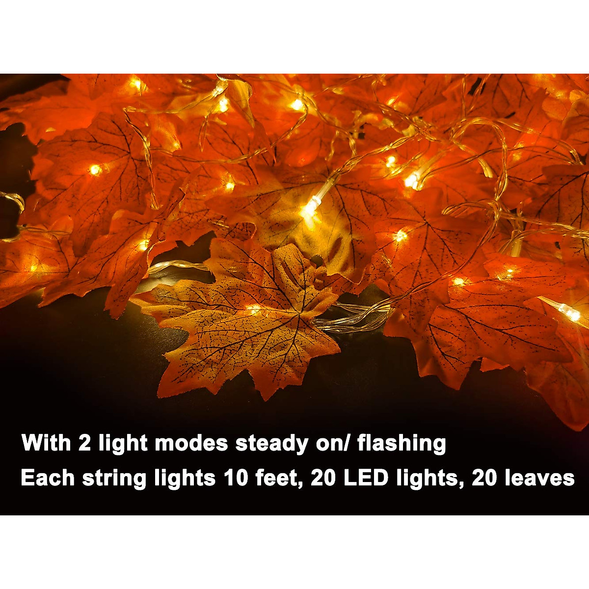 OVV 4 Pack Thanksgiving String Lights Maple Leaves Decorations Fall Leaf Garland Total 40 Ft 80 LED for Home Indoor Outdoor Garden Autumn Holiday Decor 3AA Battery Operated
