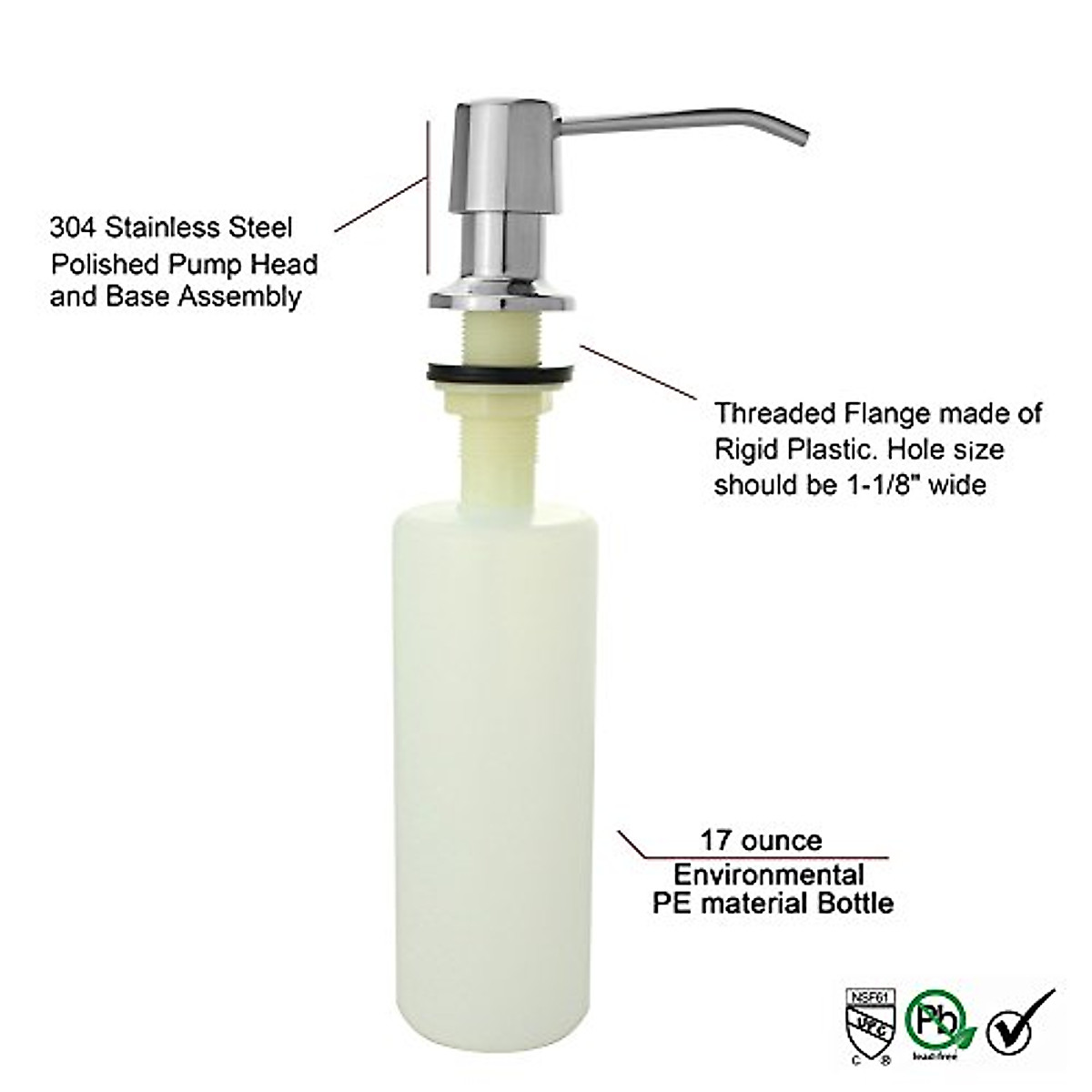 Cozhome 304 Stainless Steel Sink Soap Dispenser Liquid Dish Pump Bottle,Kitchen,Polished Finished,500ML(17OZ), Refill Soap Dispenser PE Bottle - Easy Installation, Well Built and Sturdy