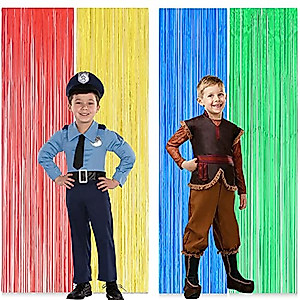 Boopati 3.2x6.6 ft Red Yellow Blue Green Metallic Tinsel Foil Fringe Curtains for Mario Theme Party Boy Birthday Baby Shower Photo Backdrop Decorate,4 Packs