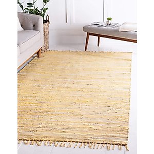 Unique Loom Chindi Cotton Collection Soft Hand Woven Natural Fiber Striped Area Rug, 9 ft x 12 ft, Yellow/Ivory
