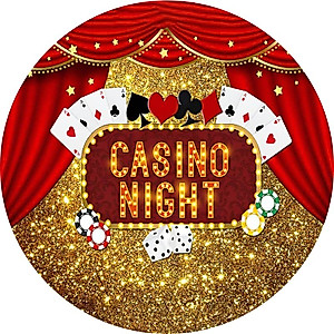 Renaiss 3x3ft Casino Night Round Backdrop Cover Las Vegas Gold Glittering Circle Photography Background Poker Dice Red Curtains Dress-Up Prom Casino Birthday Party Decors Arch Photo Booth Props