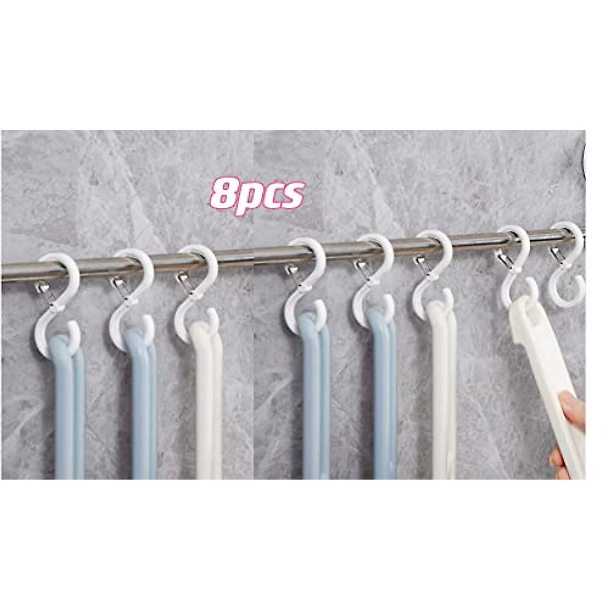 GUSSTA S Hooks with Safety Buckle for Hanging, Anti-Drop S Shaped Hooks, Heavy Duty Rustproof S Hangers for Kitchen Utensil, Closet Rod, Bathroom (8, White)